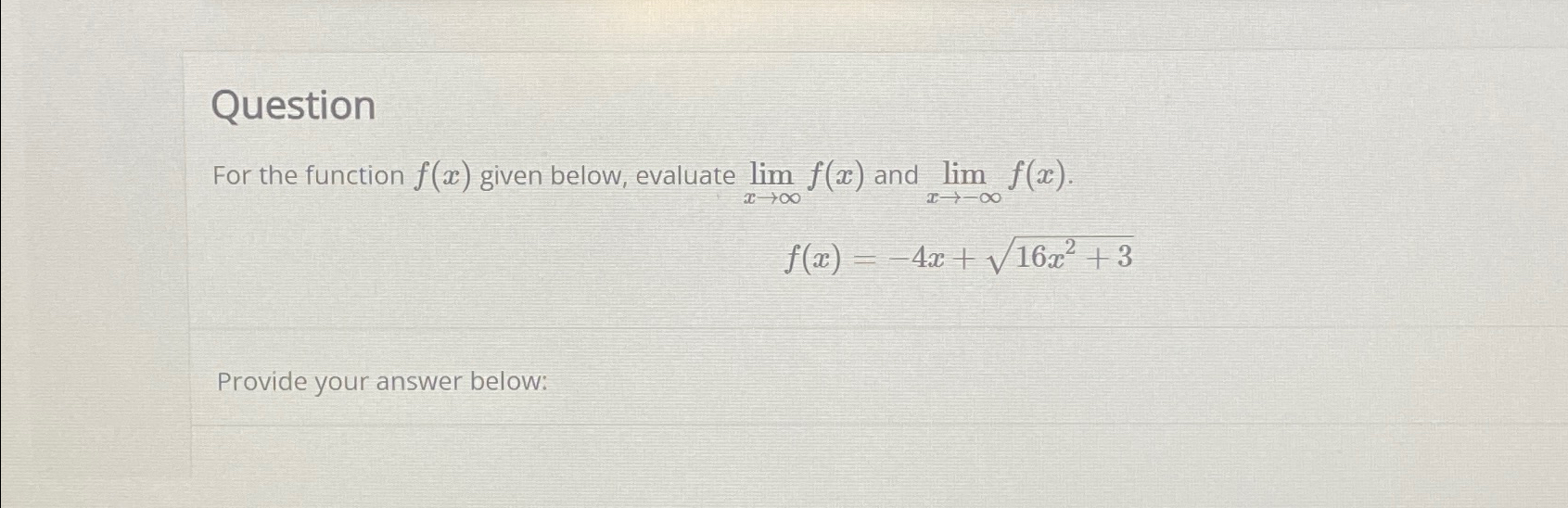 Solved QuestionFor the function f(x) ﻿given below, evaluate | Chegg.com