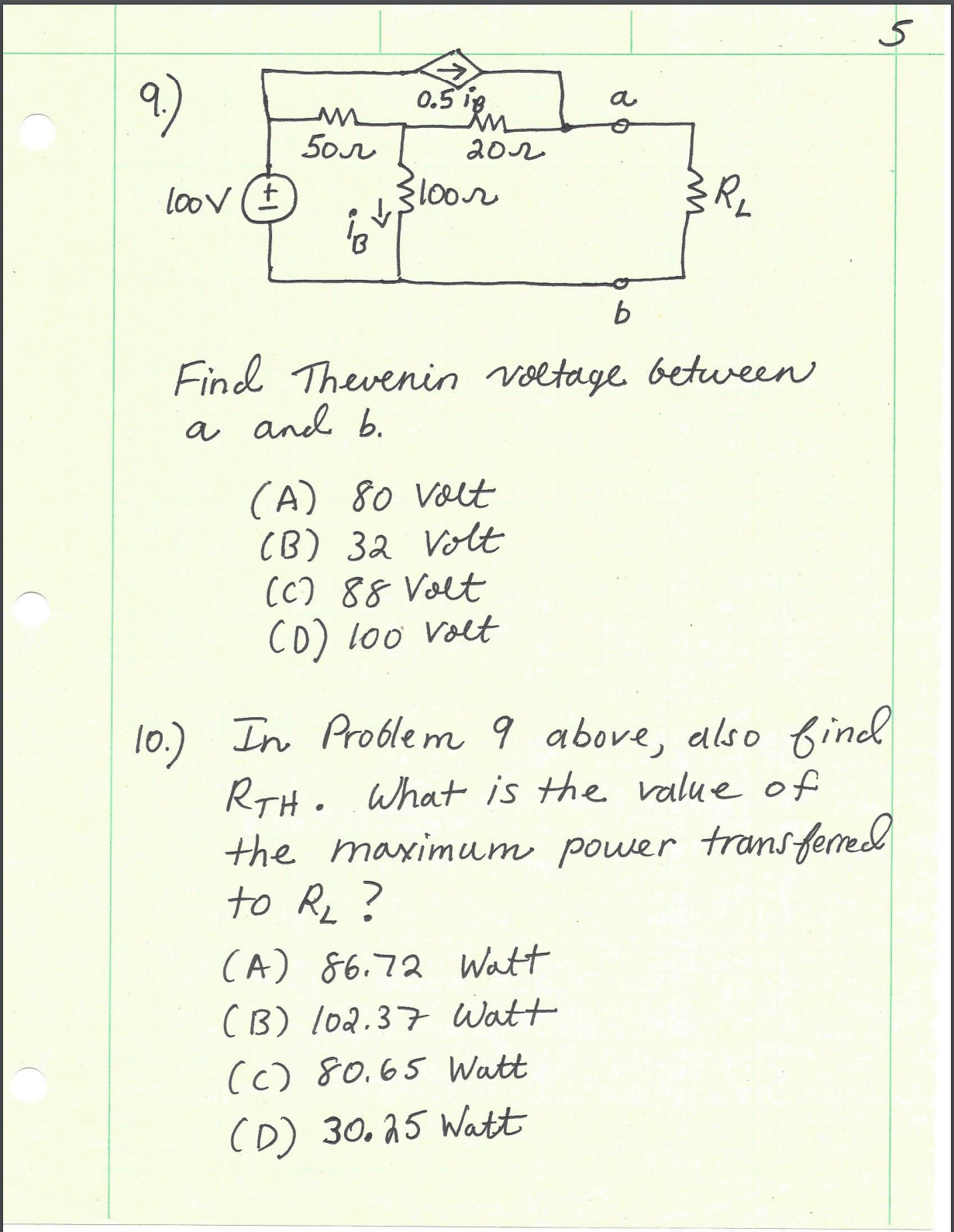 Find Thevenin and maximum power for the circuit. | Chegg.com