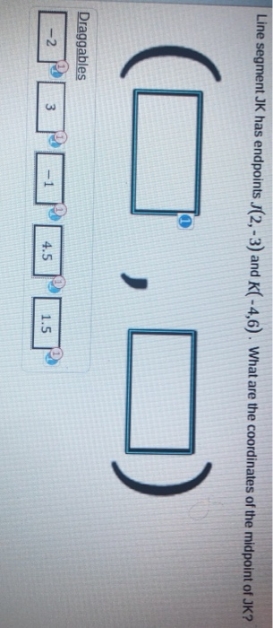 Solved Line segment JK has endpoints J(2,-3) and K( -4,6). | Chegg.com