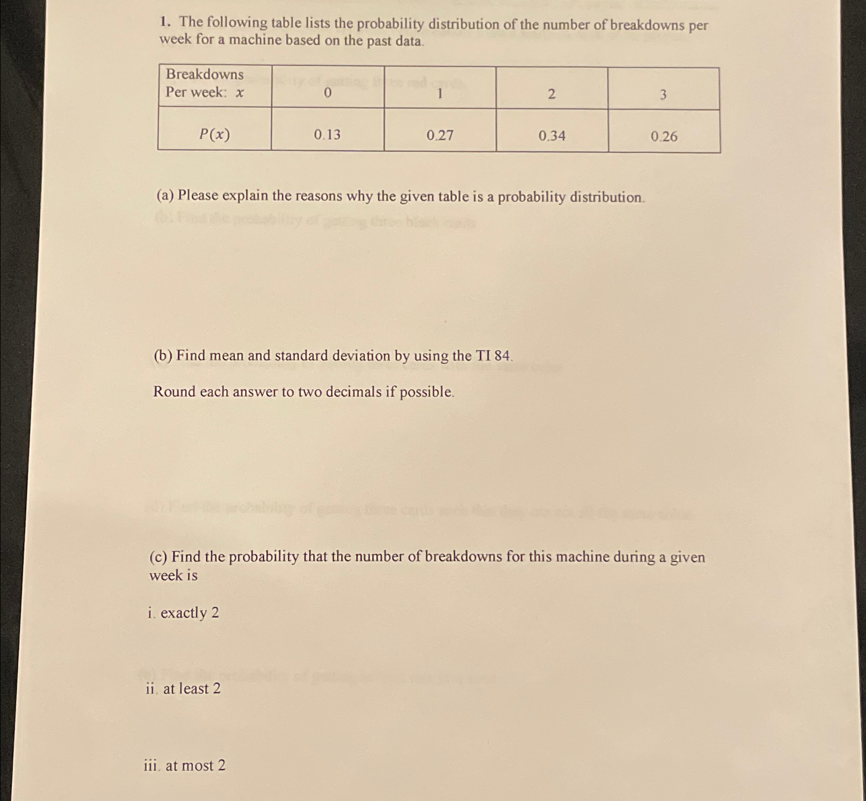 Solved The following table lists the probability | Chegg.com