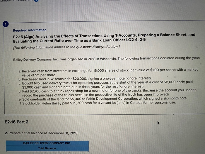 Solved ! Required information E2-16 (Algo) Analyzing the | Chegg.com