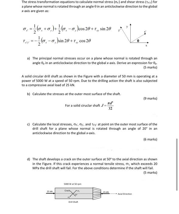 Solved The stress transformation equations to calculate | Chegg.com