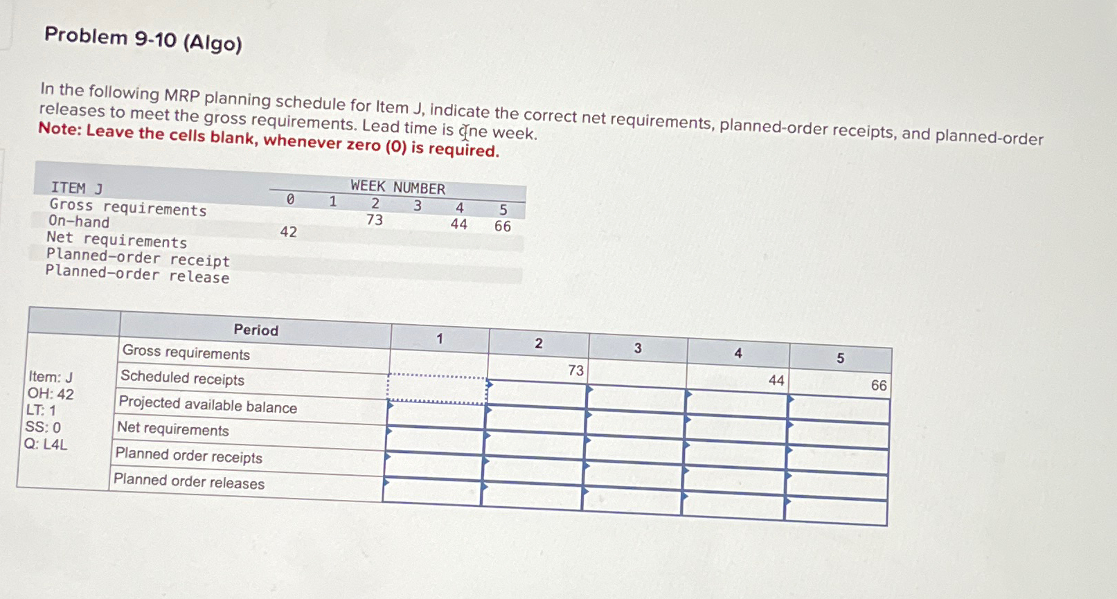 Solved Problem 9-10 (Algo)In the following MRP planning | Chegg.com
