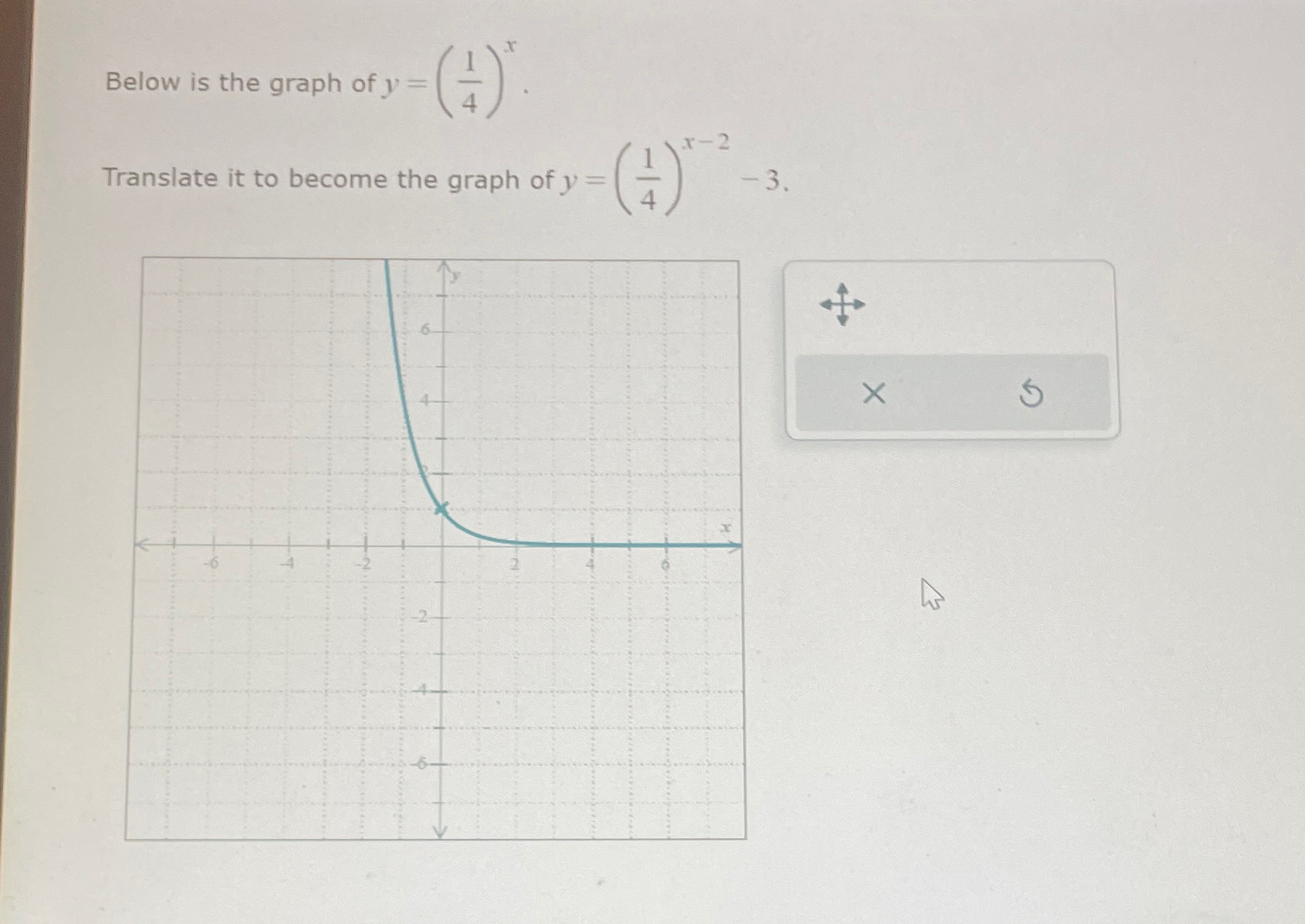Solved Below is the graph of y=(14)x.Translate it to become | Chegg.com