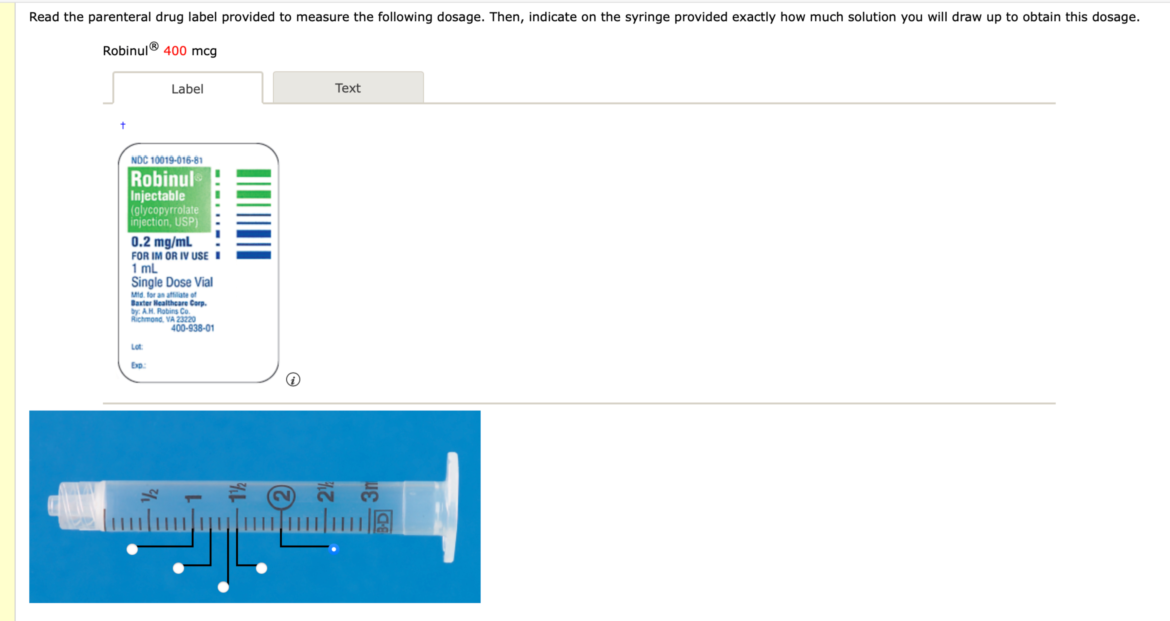 Solved Read the parenteral drug label provided to measure | Chegg.com