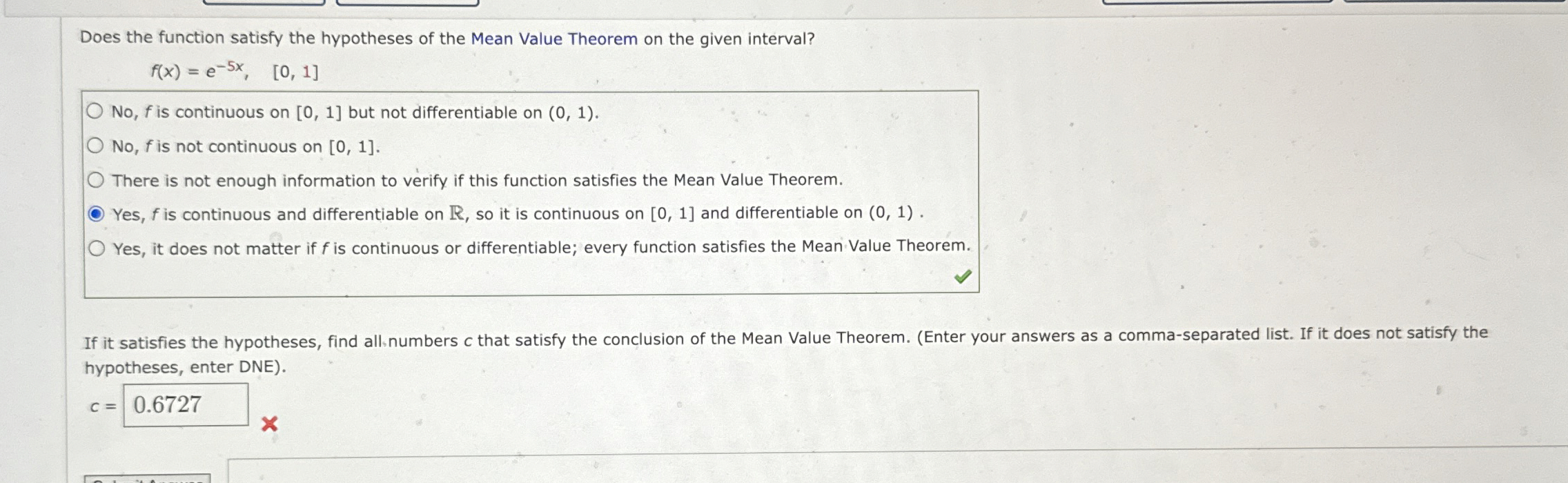 Solved Does the function satisfy the hypotheses of the Mean | Chegg.com