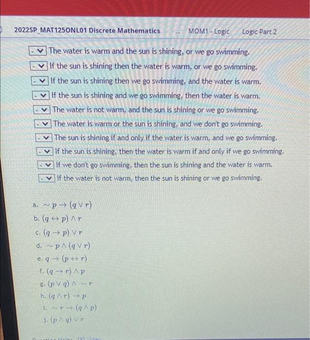 Solved 2022sp Mat1250nl01 Discrete Mathematics Mom1 Logic