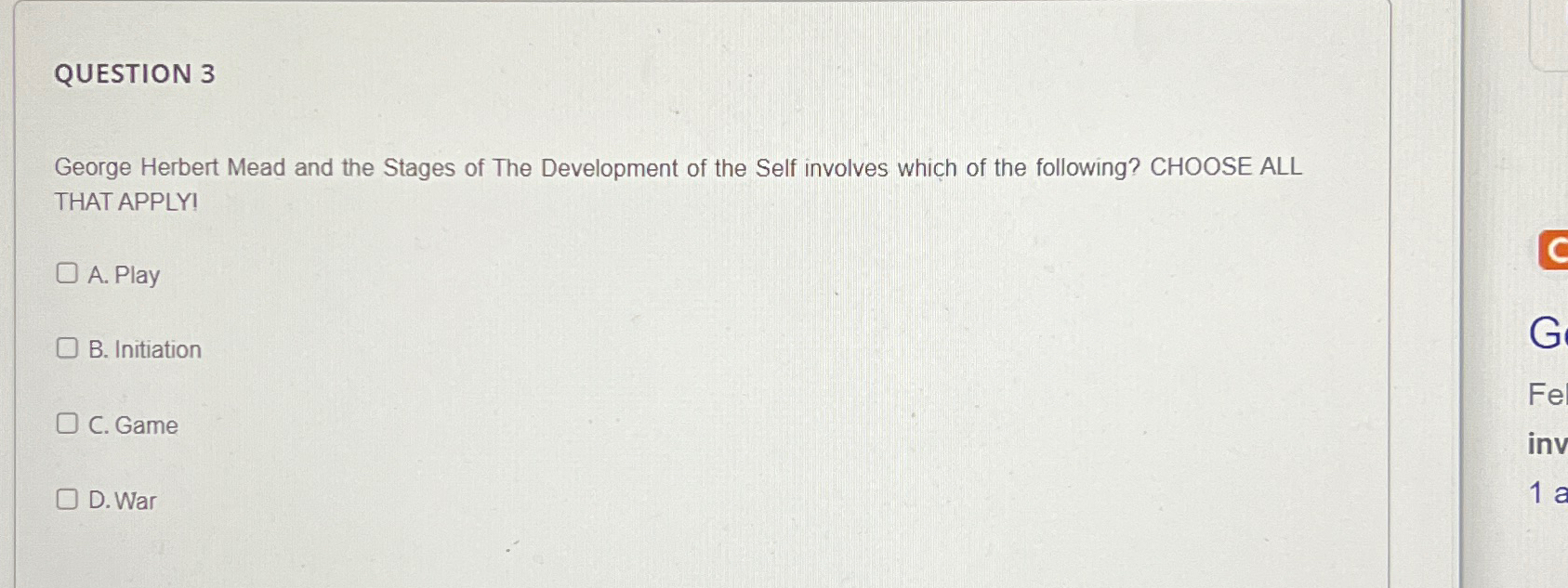 Solved QUESTION 3George Herbert Mead and the Stages of The | Chegg.com