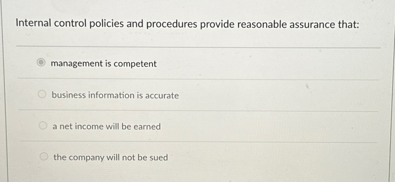 Solved Internal control policies and procedures provide | Chegg.com