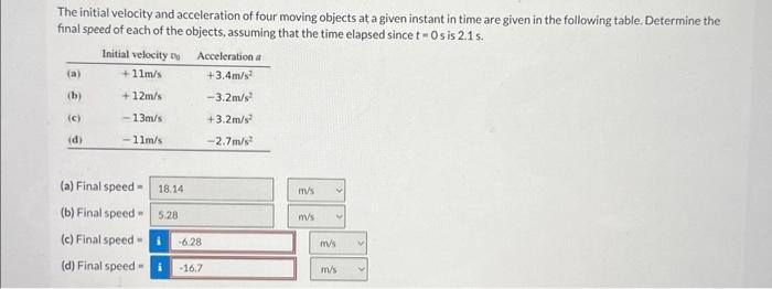 Solved The Initial Velocity And Acceleration Of Four Moving