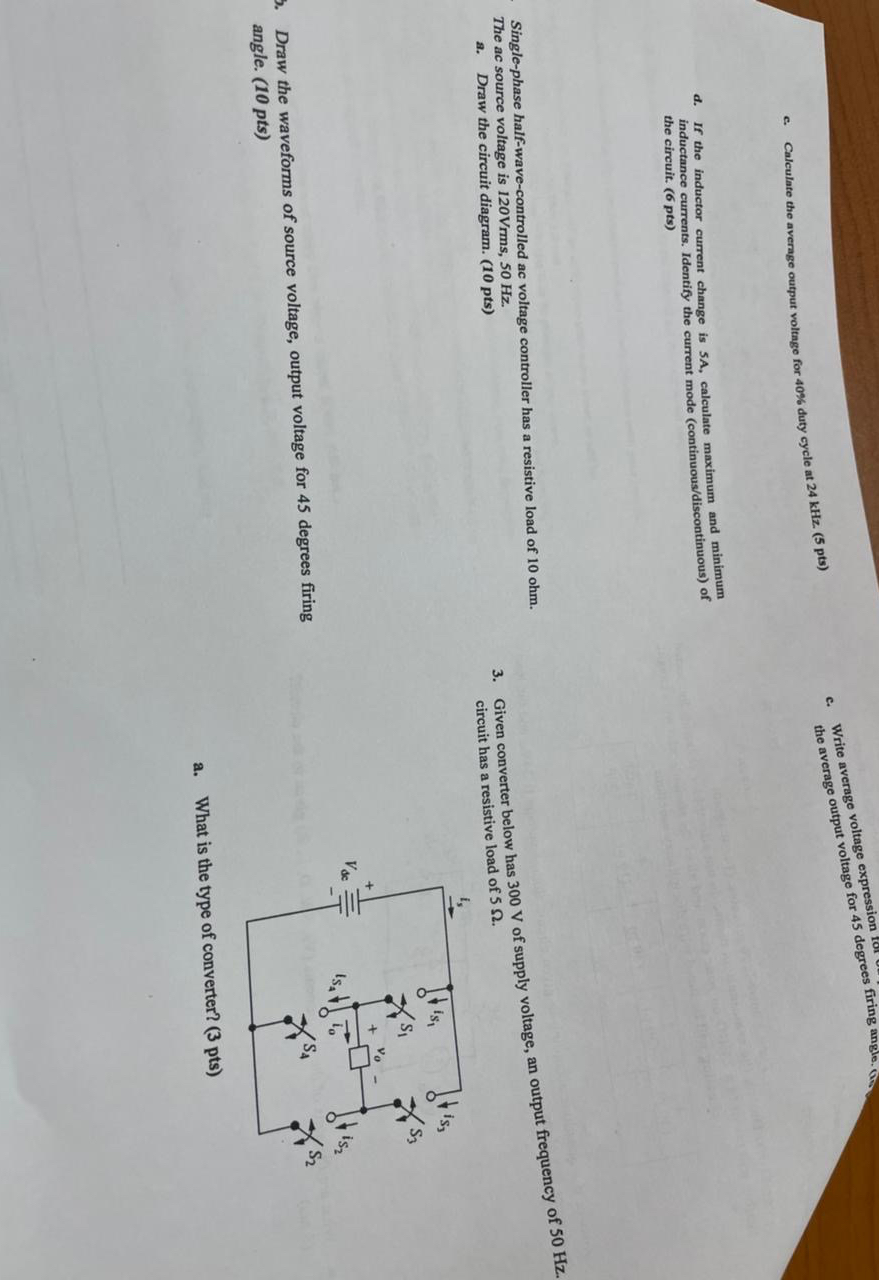 Solved C. ﻿Calculate the average output voltage for 40% | Chegg.com