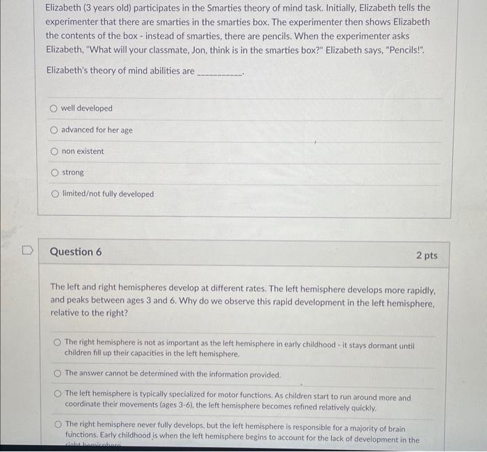 Solved Elizabeth ( 3 years old) participates in the Smarties | Chegg.com