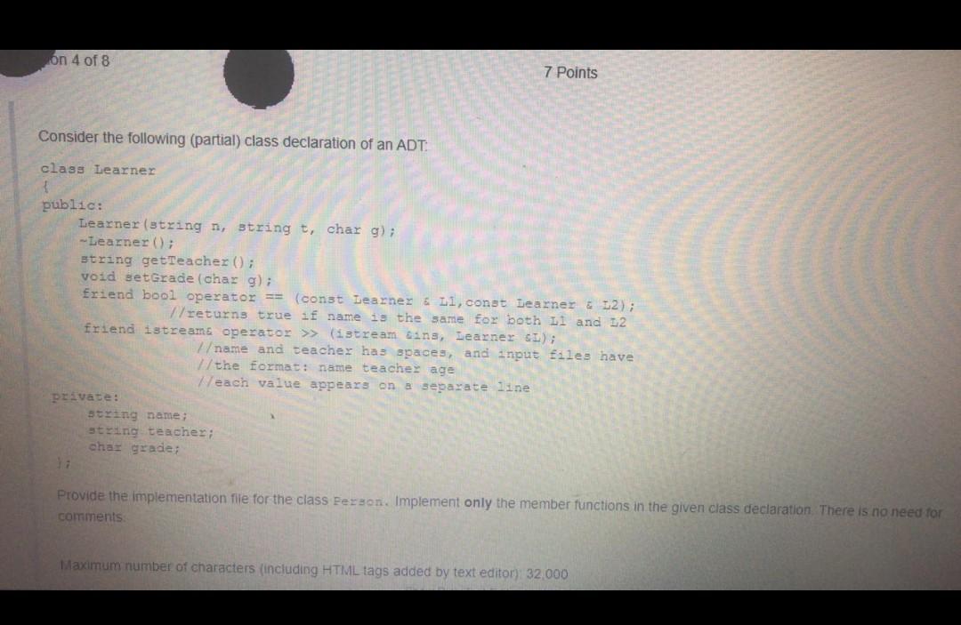 Solved on 4 of 8 7 Points Consider the following (partial) | Chegg.com