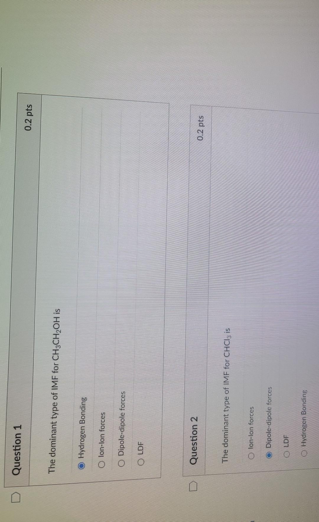 Solved The dominant type of IMF for CH3CH2OH is Hydrogen | Chegg.com
