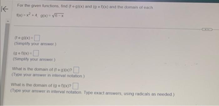 Solved For the given functions, find (f∘g)(x) and (g∘f)(x) | Chegg.com
