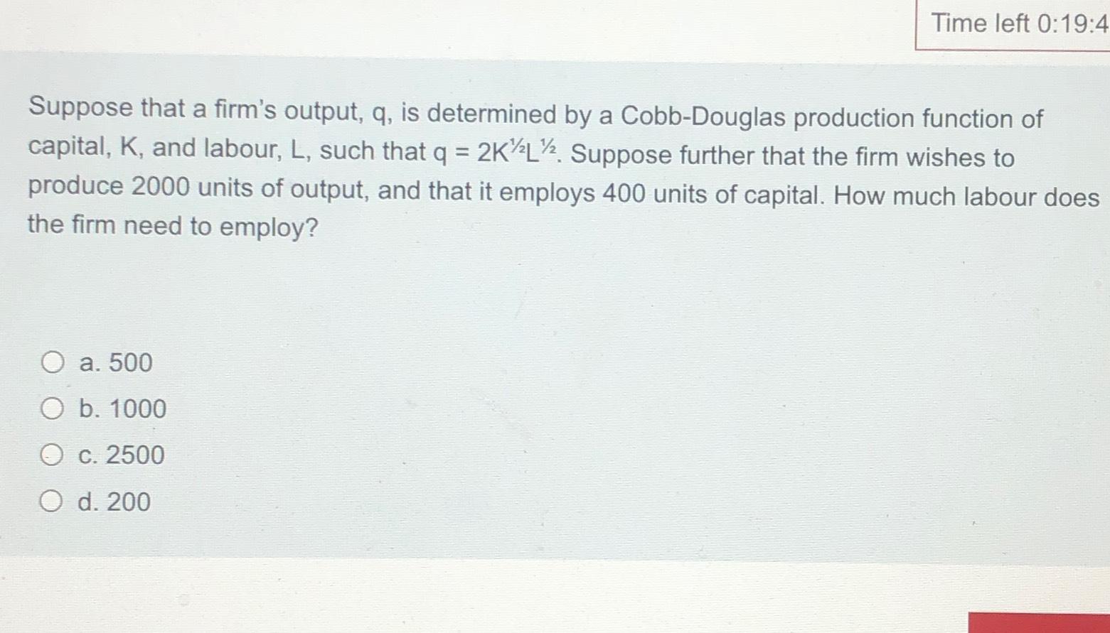 Solved Time left 0:19:4Suppose that a firm's output, q, ﻿is | Chegg.com
