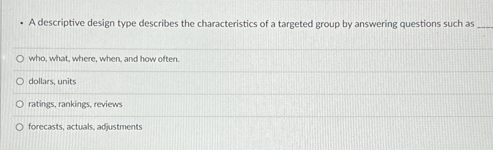 Solved A descriptive design type describes the | Chegg.com