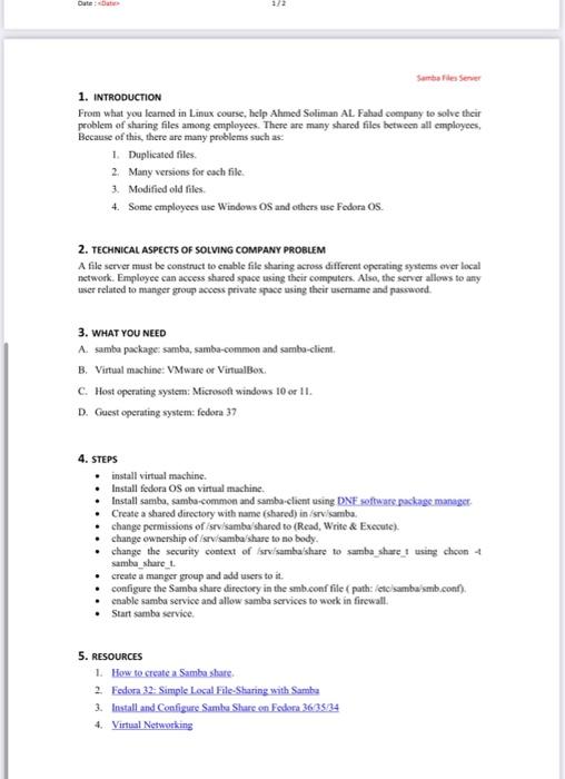 Solved 1. INTRODUCTION From what you leamed in Linux coorse, | Chegg.com