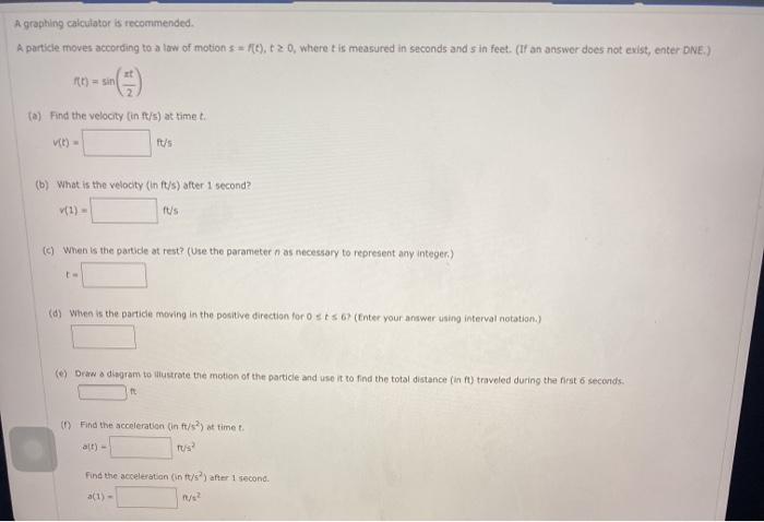 Solved A graphing calculator is recommended A particle moves | Chegg.com