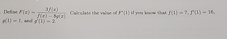 Solved Define F(x)=3f(x)f(x)-8g(x). ﻿Calculate the value of | Chegg.com