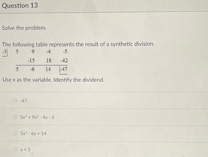 Solved Solve the problem. The following table represents the | Chegg.com