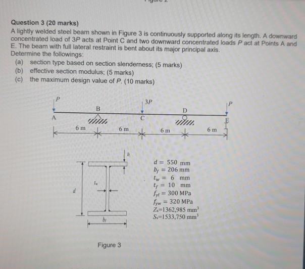 Solved Question 3 (20 marks) A lightly welded steel beam | Chegg.com