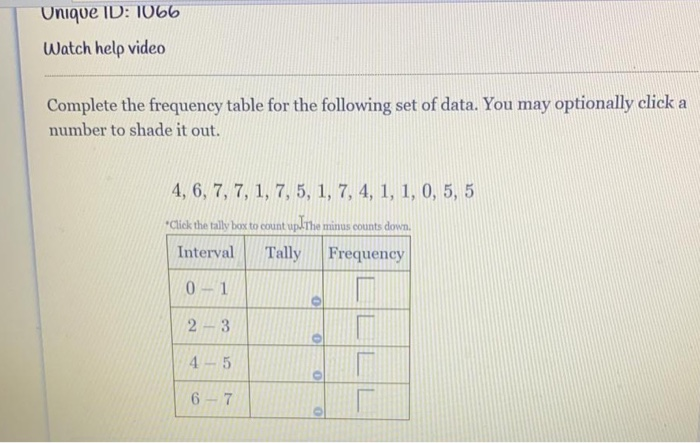 Solved Unique ID: 1066 Watch help video Complete the | Chegg.com