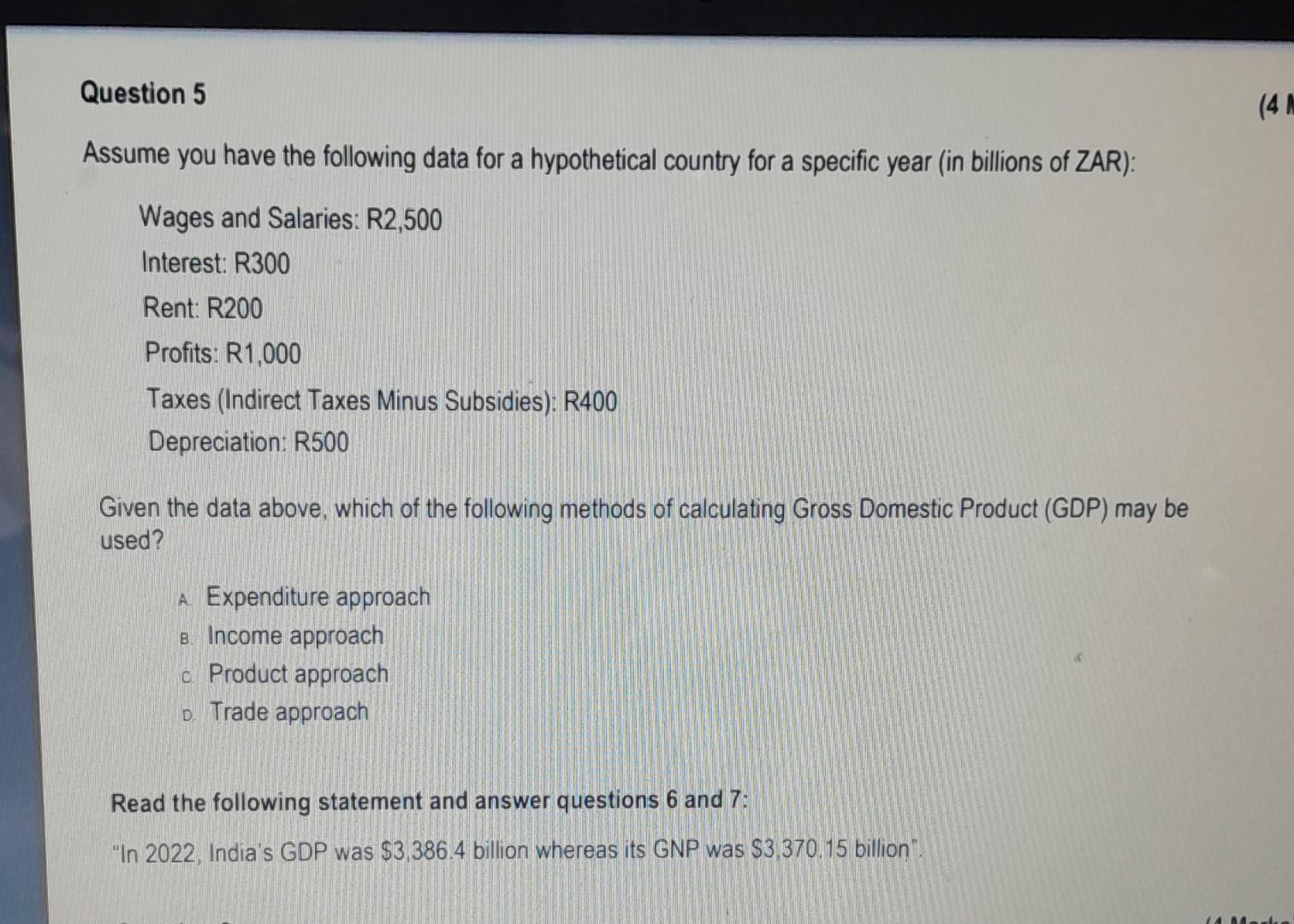 Solved Assume you have the following data for a hypothetical | Chegg.com