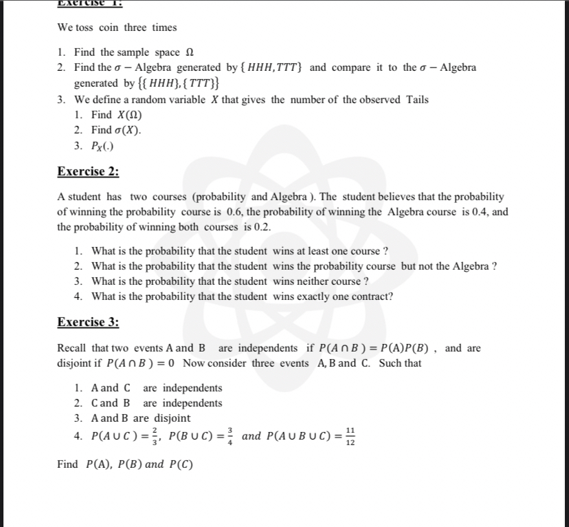 Solved We toss coin three timesFind the sample space ΩFind | Chegg.com