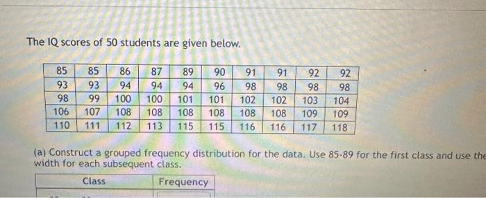 Solved The IQ scores of 50 students are given below. (a) | Chegg.com