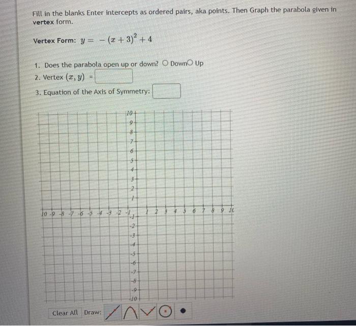 Solved Fill in the blanks Enter intercepts as ordered pairs, | Chegg.com