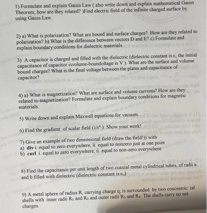Solved 1) Formulate and explain Gauss Law (also write down | Chegg.com