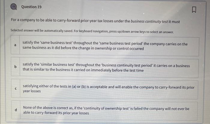 Solved For a company to be able to carry-forward prior-year | Chegg.com