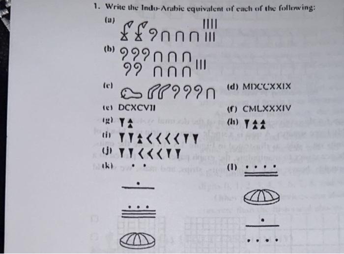 Solved 1. Write the Indo-Arabic equivalent of each of the | Chegg.com