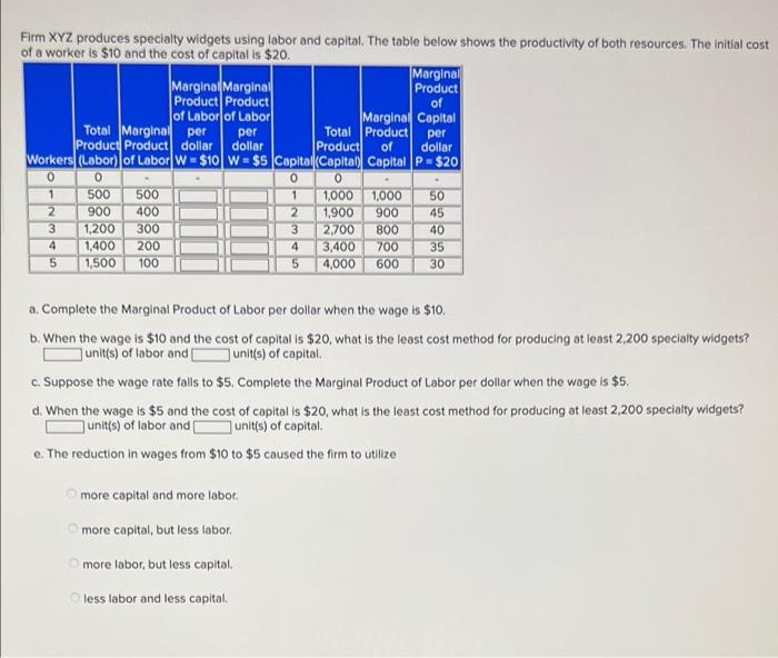 Solved Firm XYZ produces specialty widgets using labor and | Chegg.com