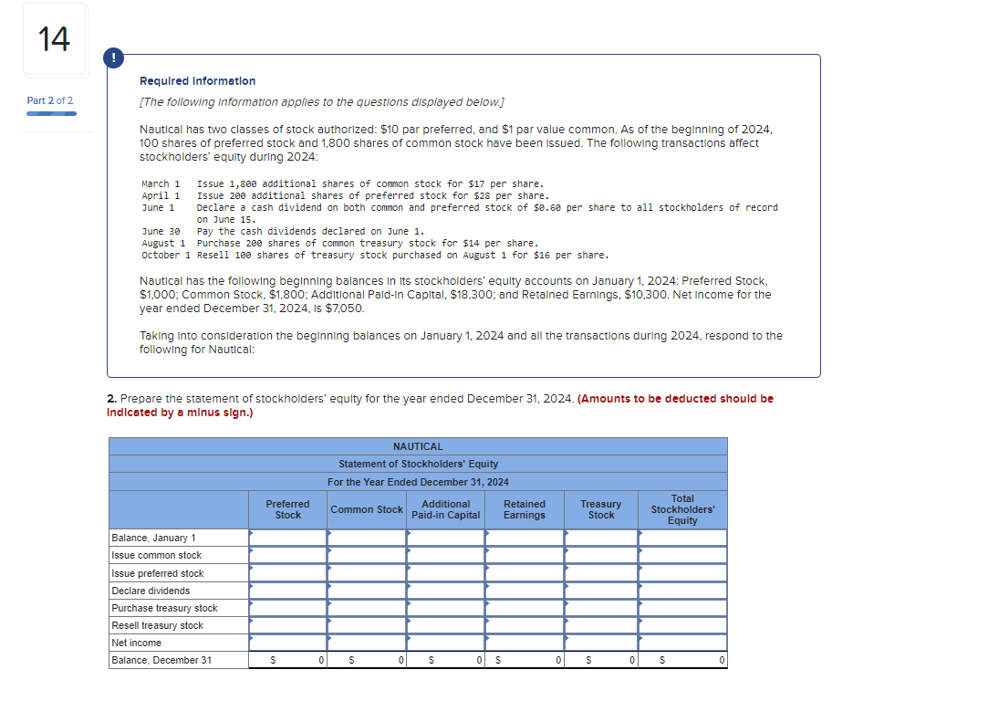 Solved 14Part 2 ﻿of 2Required Information[The following | Chegg.com