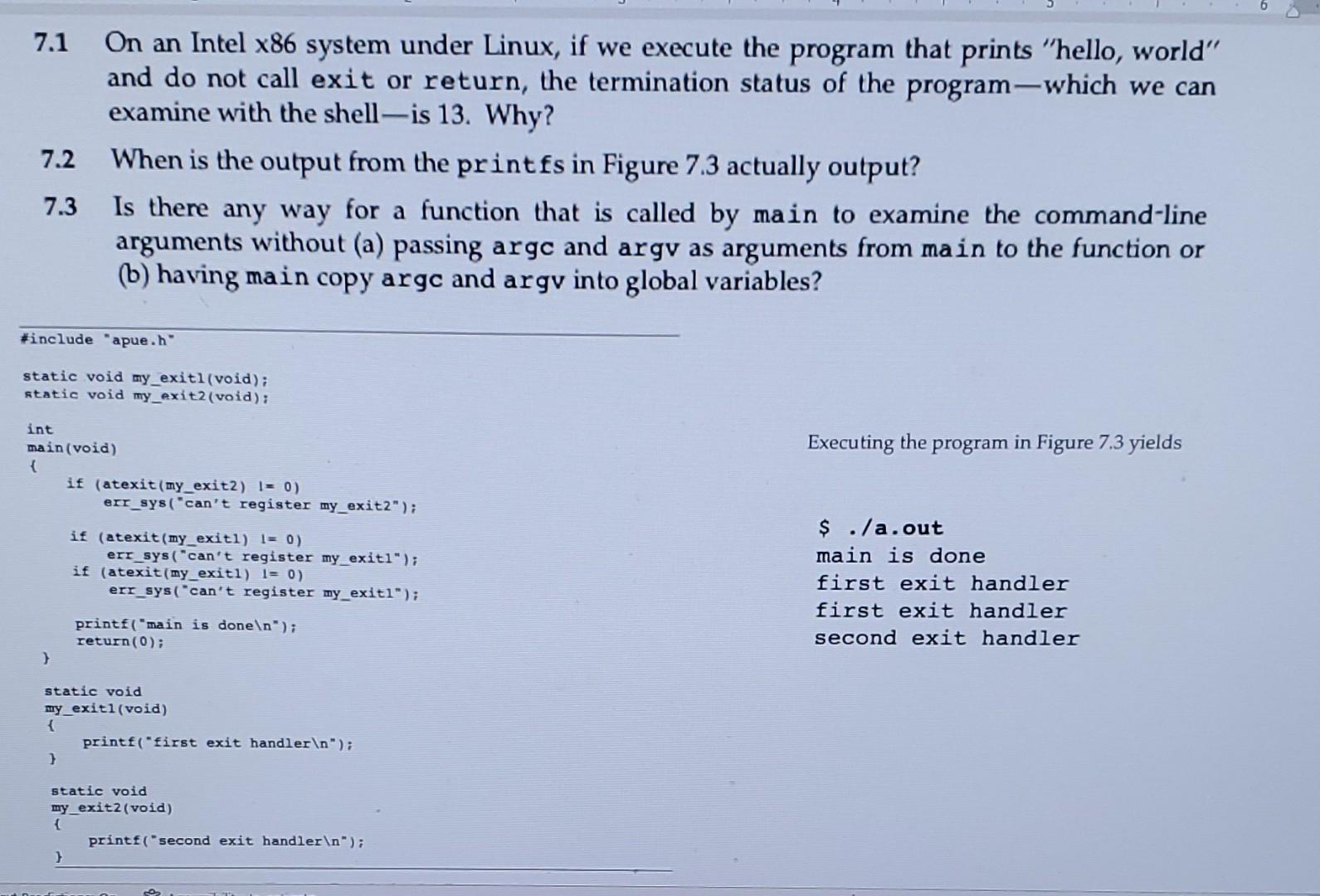 Solved 7.1 On an Intel x86 system under Linux, if we execute | Chegg.com