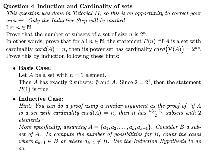 Solved Question 4 ﻿Induction and Cardinality of setsThis | Chegg.com