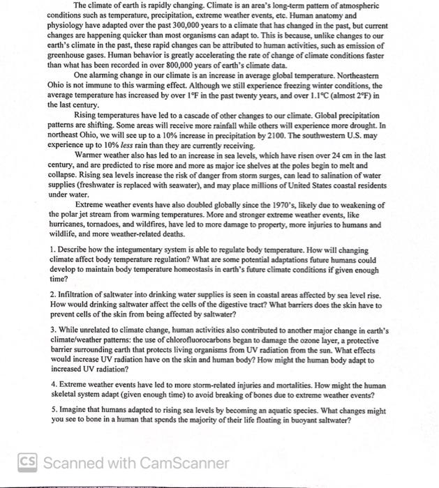 Solved The climate of earth is rapidly changing. Climate is | Chegg.com