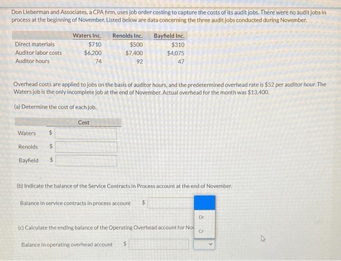 Solved Don Lieberman and Associates, a CPA firm, uses job | Chegg.com