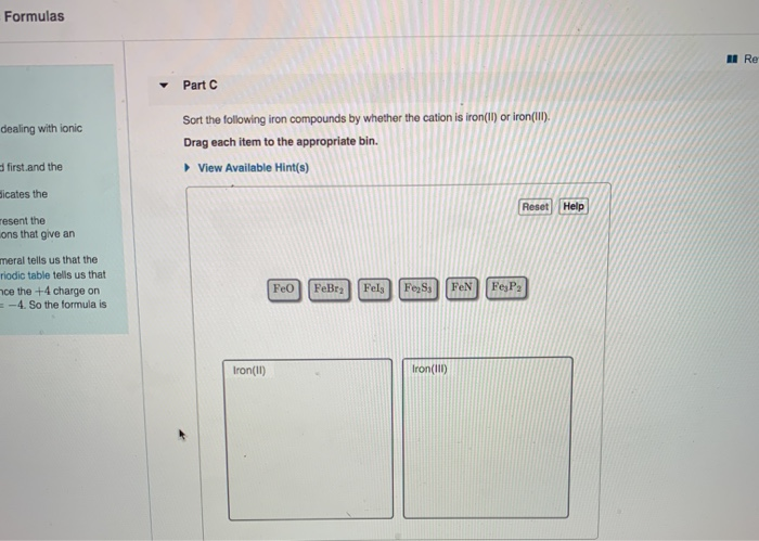 Solved Formulas Re Part C dealing with ionic Sort the | Chegg.com