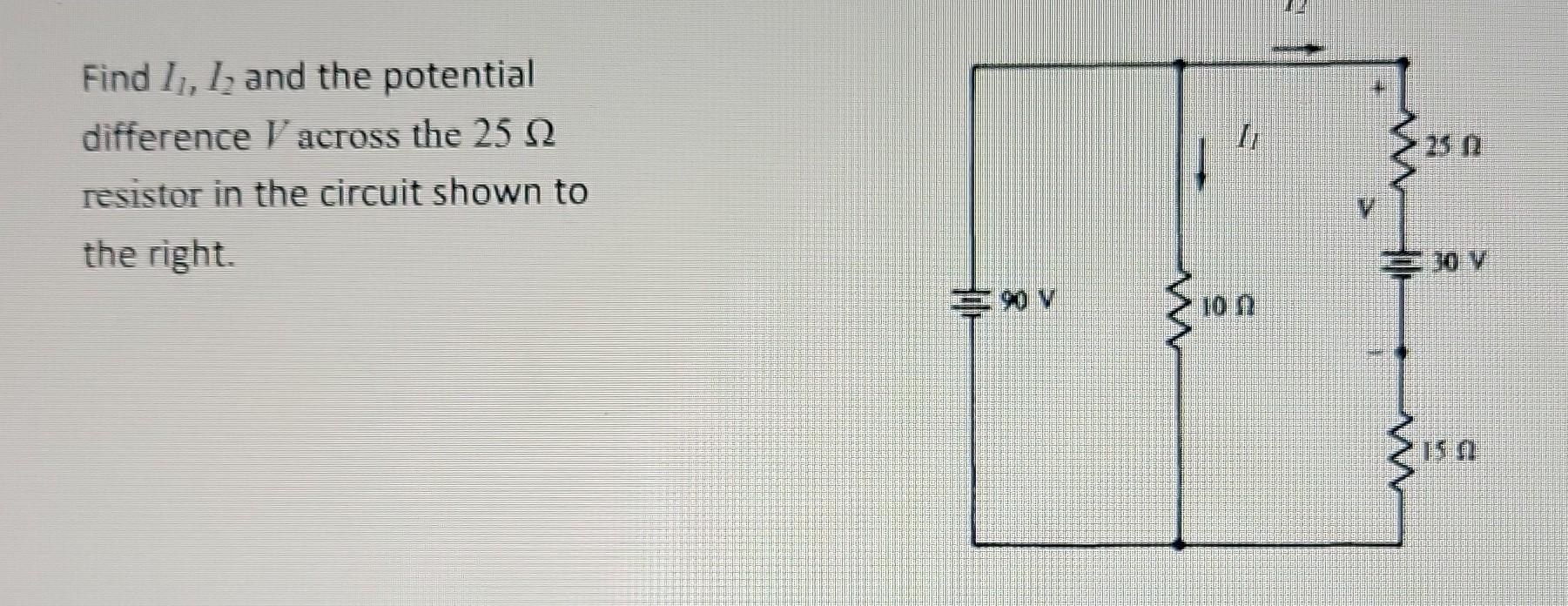 Solved Find I1 and I2 and the potential difference V across | Chegg.com