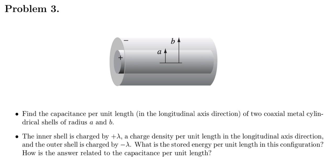 Solved Problem 3. - Find the capacitance per unit length (in | Chegg.com