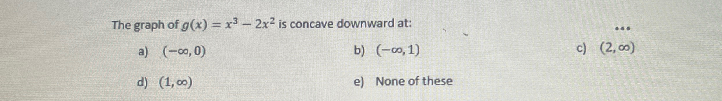 Solved The graph of g(x)=x3-2x2 ﻿is concave downward | Chegg.com