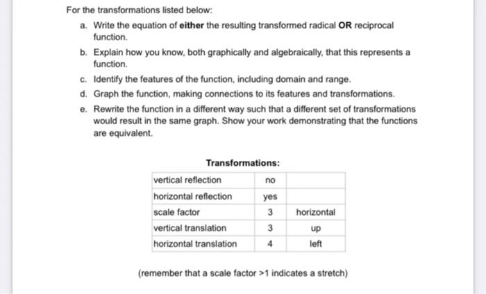 Solved For the transformations listed below: a. Write the | Chegg.com