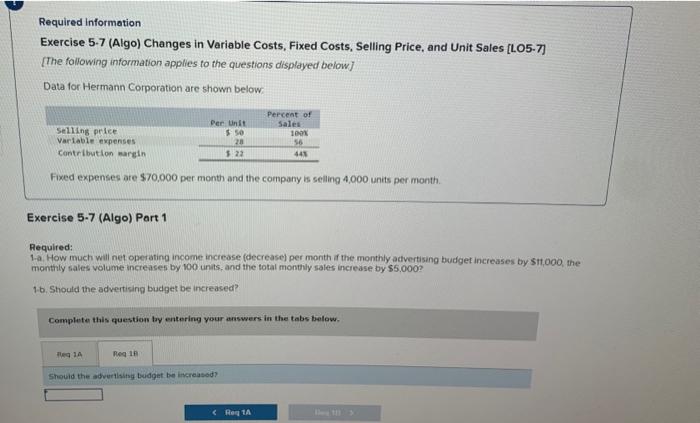 Solved Required information Exercise 5-7 (Algo) Changes in | Chegg.com