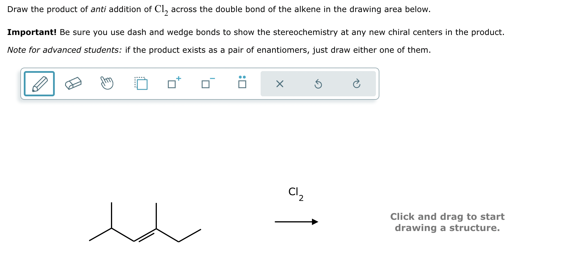 Solved Draw the product of anti addition of Cl2 ﻿across the | Chegg.com