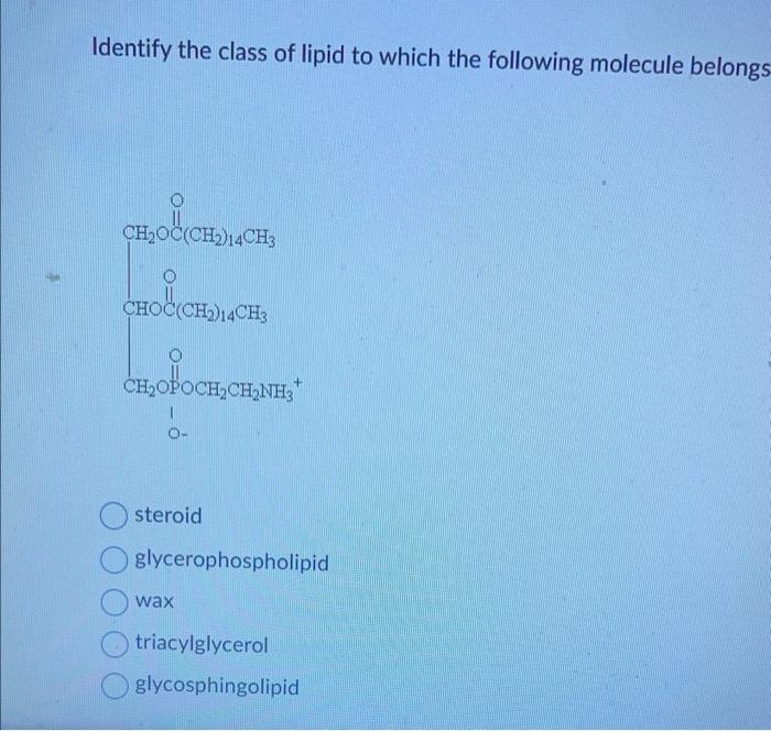 Solved Identify the class of lipid to which the following | Chegg.com