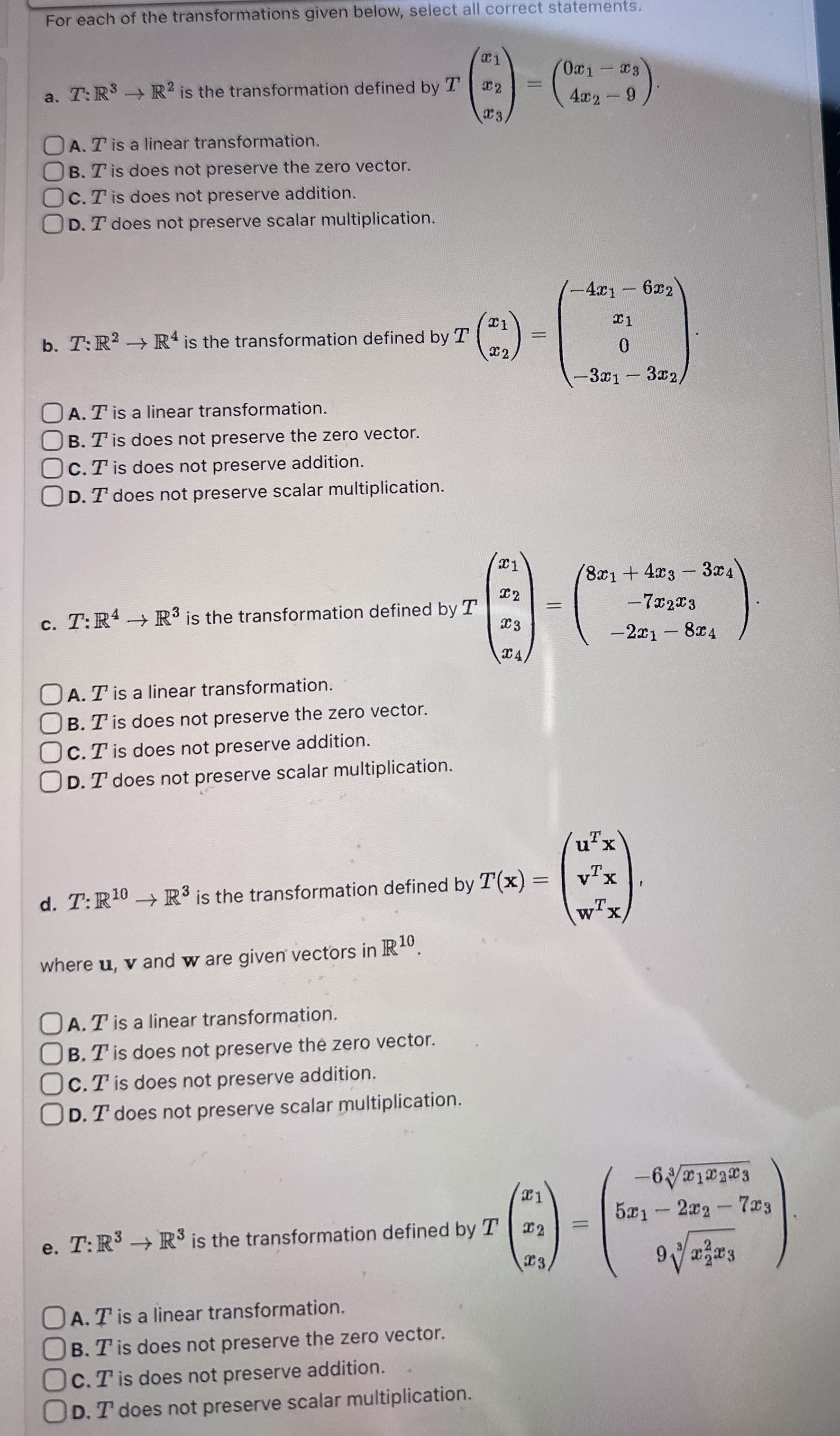 Solved For each of the transformations given below, select | Chegg.com