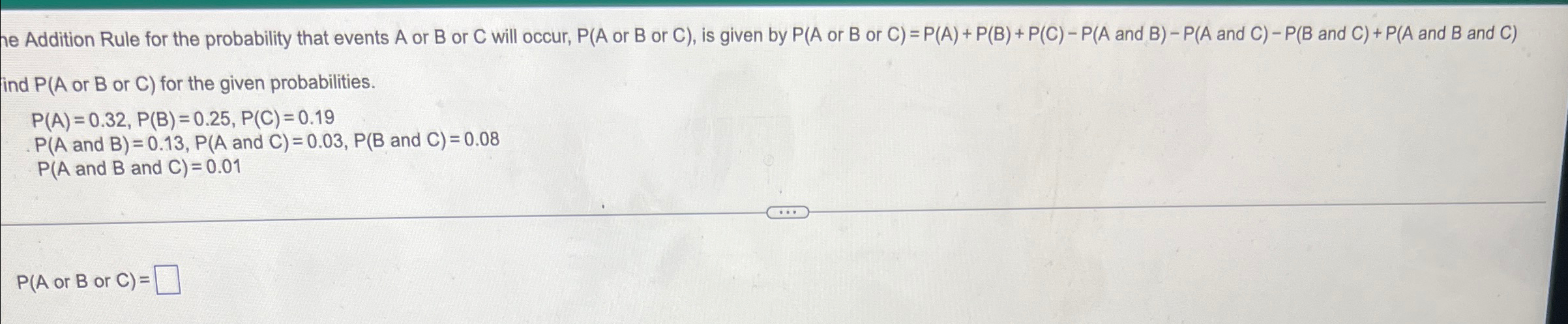 Solved Addition Rule for the probability that events A ﻿or B | Chegg.com
